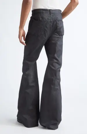 Rick Owens Bias Waxed Bootcut Jeans - Black Wax | Editorialist